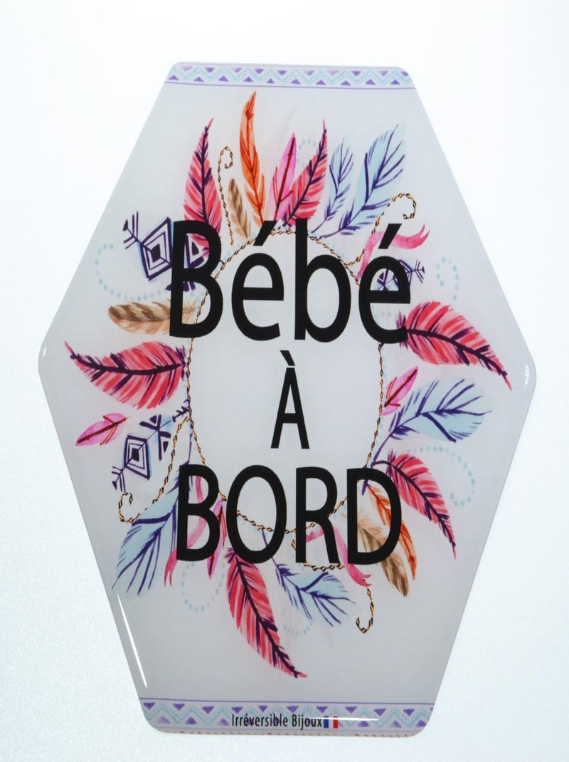 Adhésif / Autocollant bébé à bord - Plume rose - Rose - Kiabi - nu€