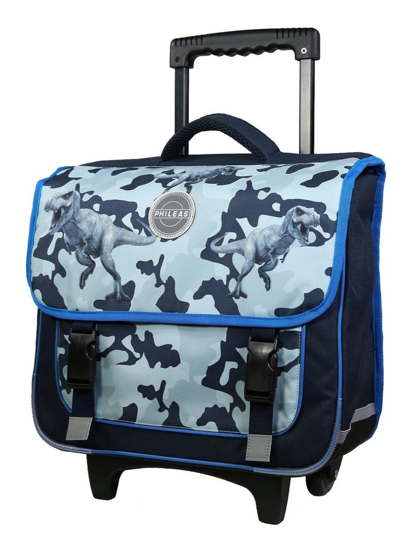 BAGTROTTER Cartable à roulettes 38 cm Phileas Dinosaures Bleu - Système ...
