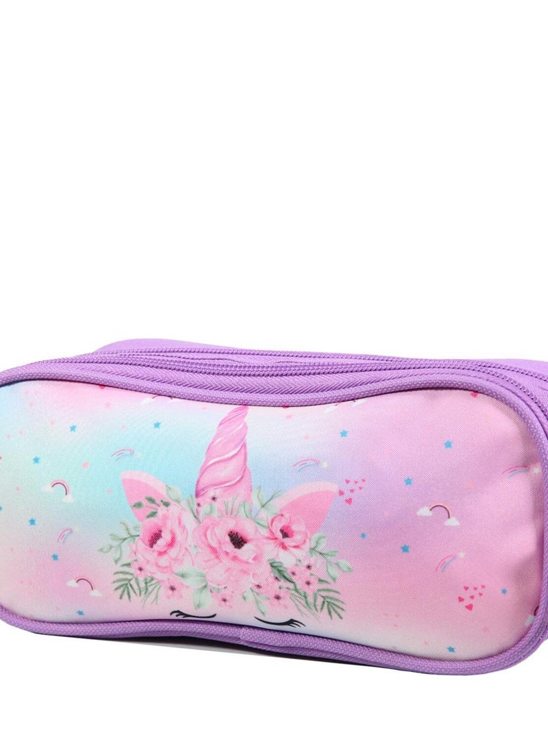 BAGTROTTER Trousse scolaire 2 compartiments Phileas Violette Licorne ...