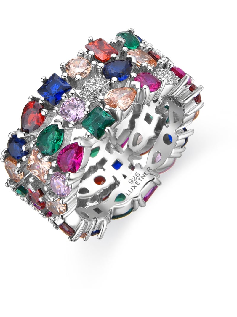 Bague en argent 925 avec zircon multicolore rhodié - Merty ...