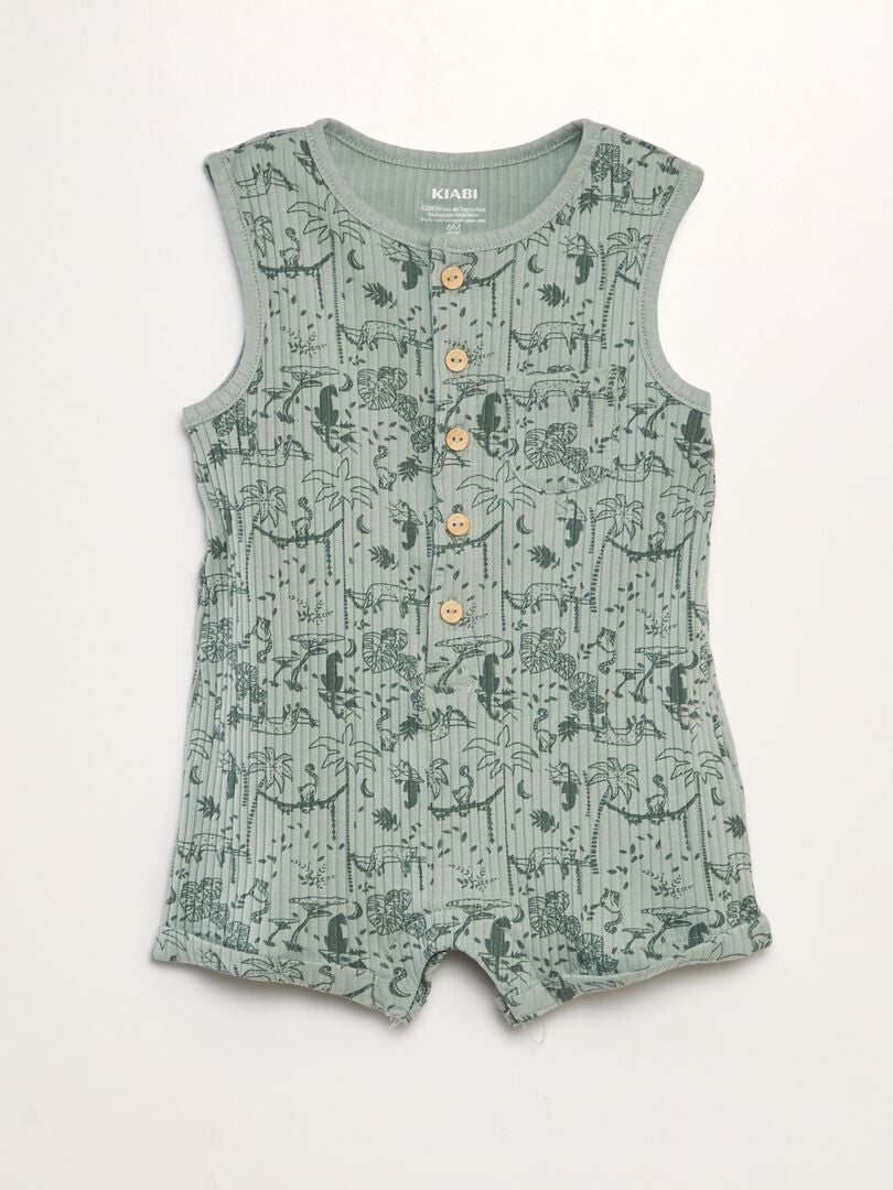 Barboteuse côtelée - Vert - Kiabi - 6.00€