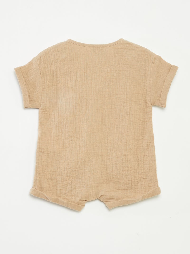 Barboteuse courte en gaze de coton avec broderies fantaisies - Beige ...