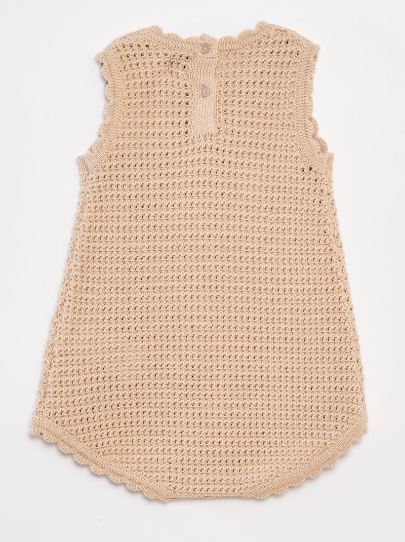 Barboteuse en tricot avec fleurs - Beige - Bébé fille - 13.00€ - Kiabi