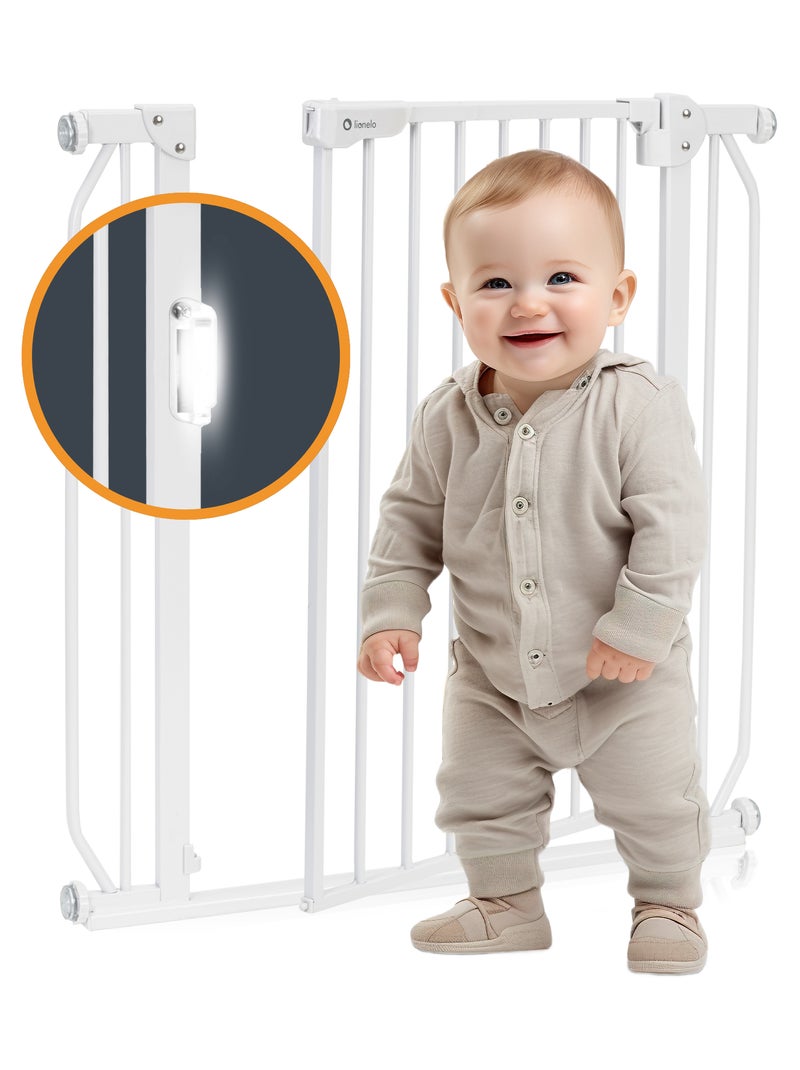 Barrière de sécurité bébé LIONELO Truus Slim LED - 75-105 cm - Fixation par pression - Blanc ...