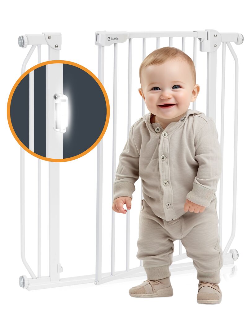 Barrière de sécurité bébé LIONELOTruus Slim LED - 75-105 cm - Fixation par pression - Blanc ...