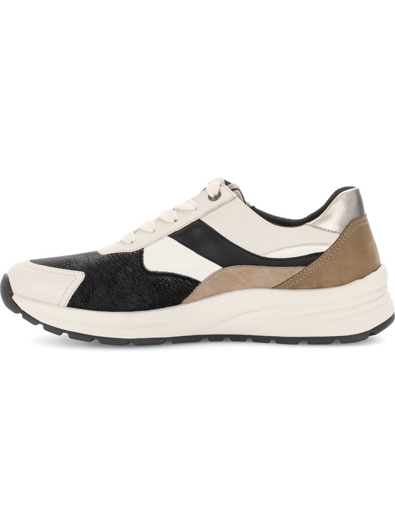 Basket en cuir et textile (adaptée Hallux Valgus) - Beige gris - Femme ...