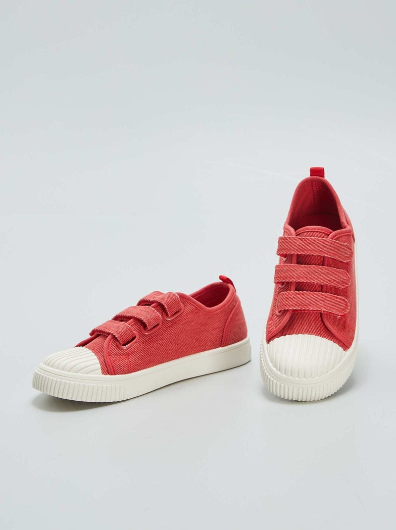Baskets basses en toile denim à scratchs - Rouge - Kiabi - 12.00€