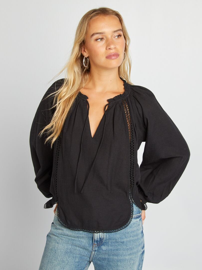 Blouse ample en lin mélangé - noir - Kiabi - 20.00€