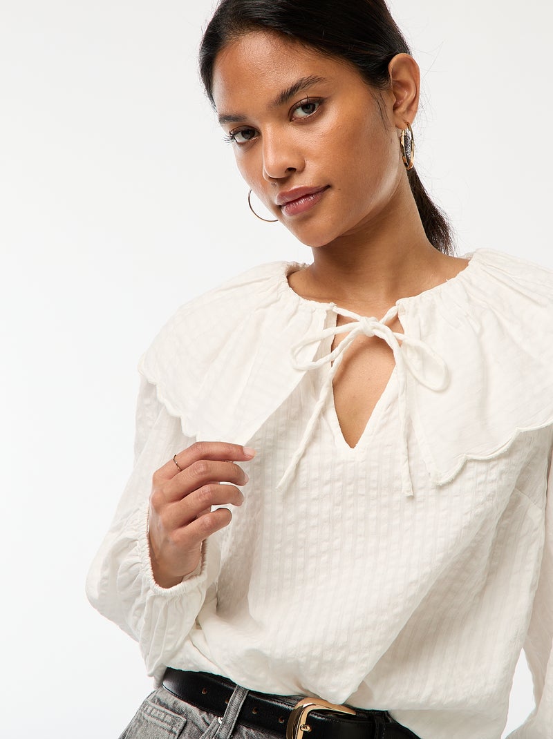 Blouse avec large col claudine - Blanc - Femme - 6.00€ - Kiabi