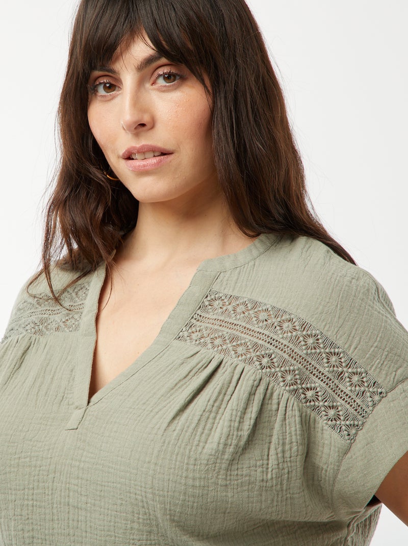 Blouse en double gaze de coton - VERT - Grandes tailles - Femme - 16.00€ - Kiabi