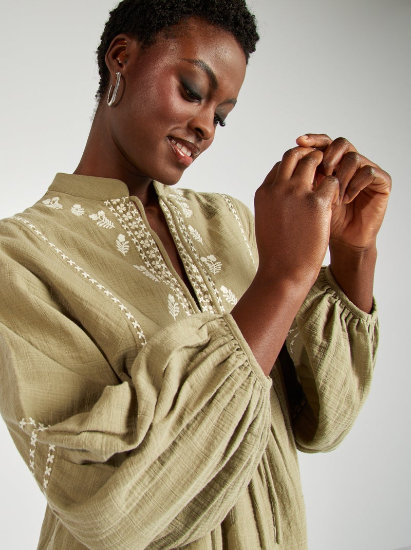 Blouse en gaze de coton - Vert - Femme - 6.60€ - Kiabi