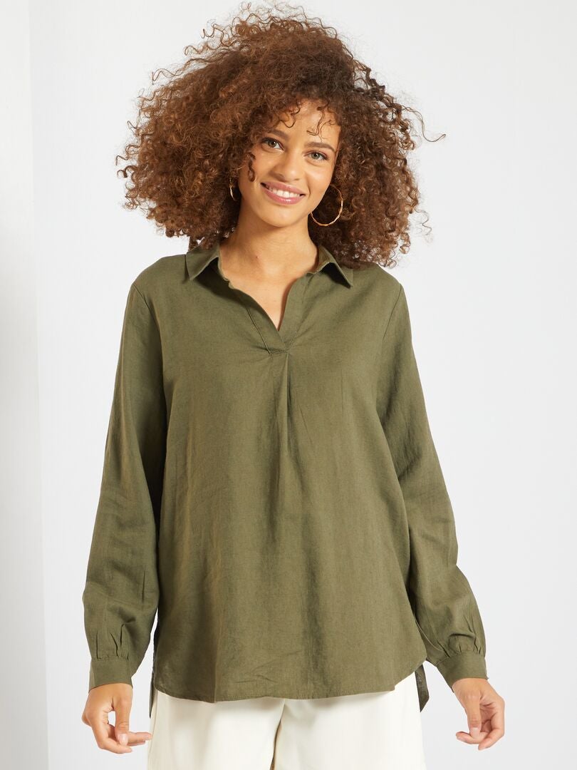 Blouse en lin fluide - kaki - Kiabi - 18.00€