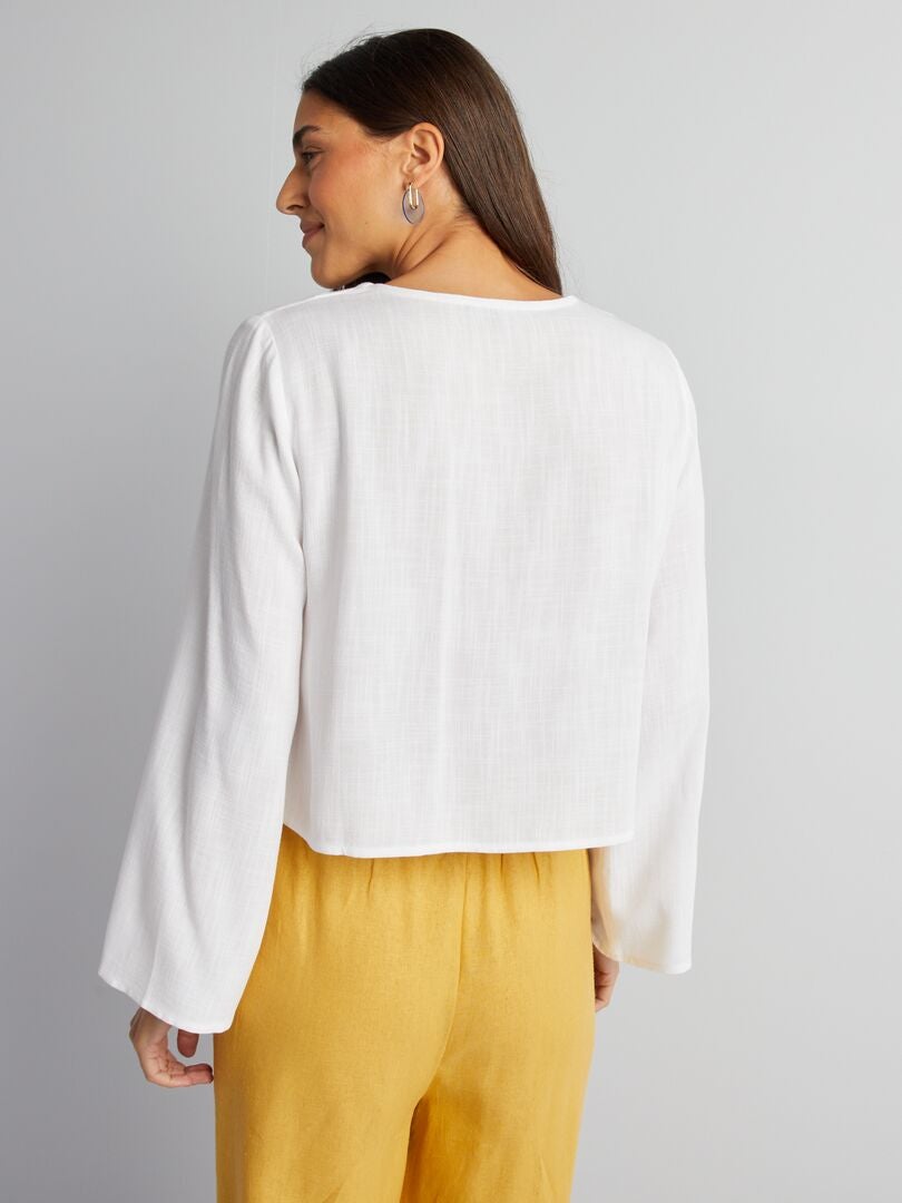 Blouse en lin mélangée nouée devant - Blanc - Kiabi - 20.00€
