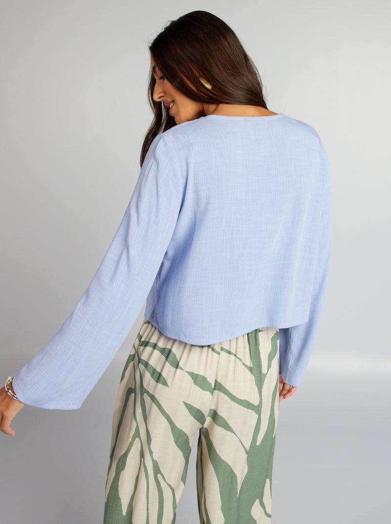 Blouse en lin mélangée nouée devant - Bleu - 6.00€ - Kiabi