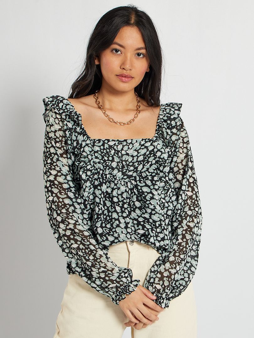 Blouse Encolure Carrée Noir Bleu Kiabi 7 50€