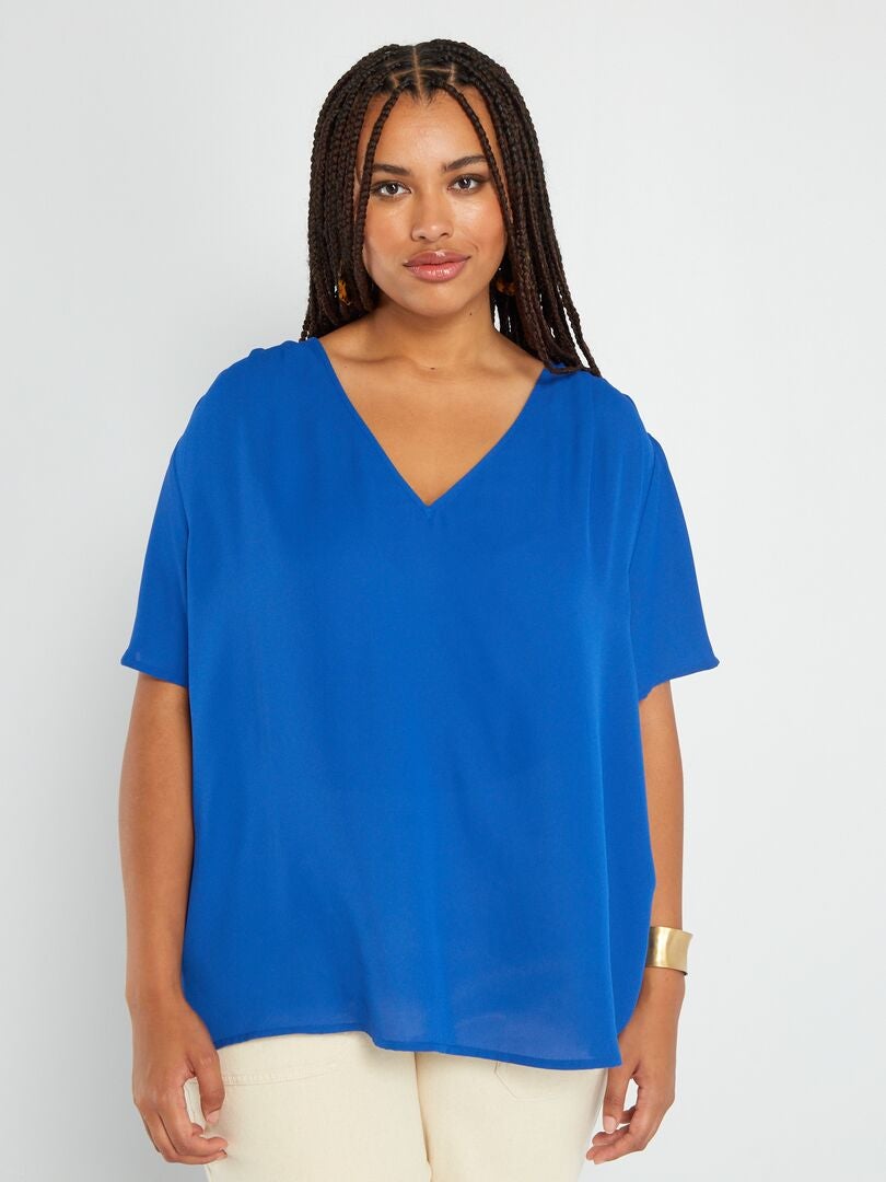Blouse fluide encolure V - bleu - Kiabi - 15.00€
