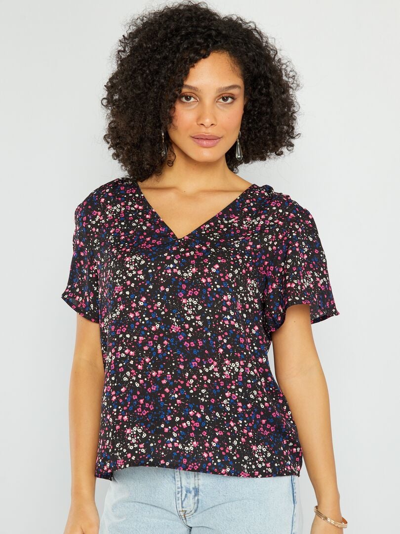 Blouse Manches Courtes Imprimée Noir Kiabi 12 00€