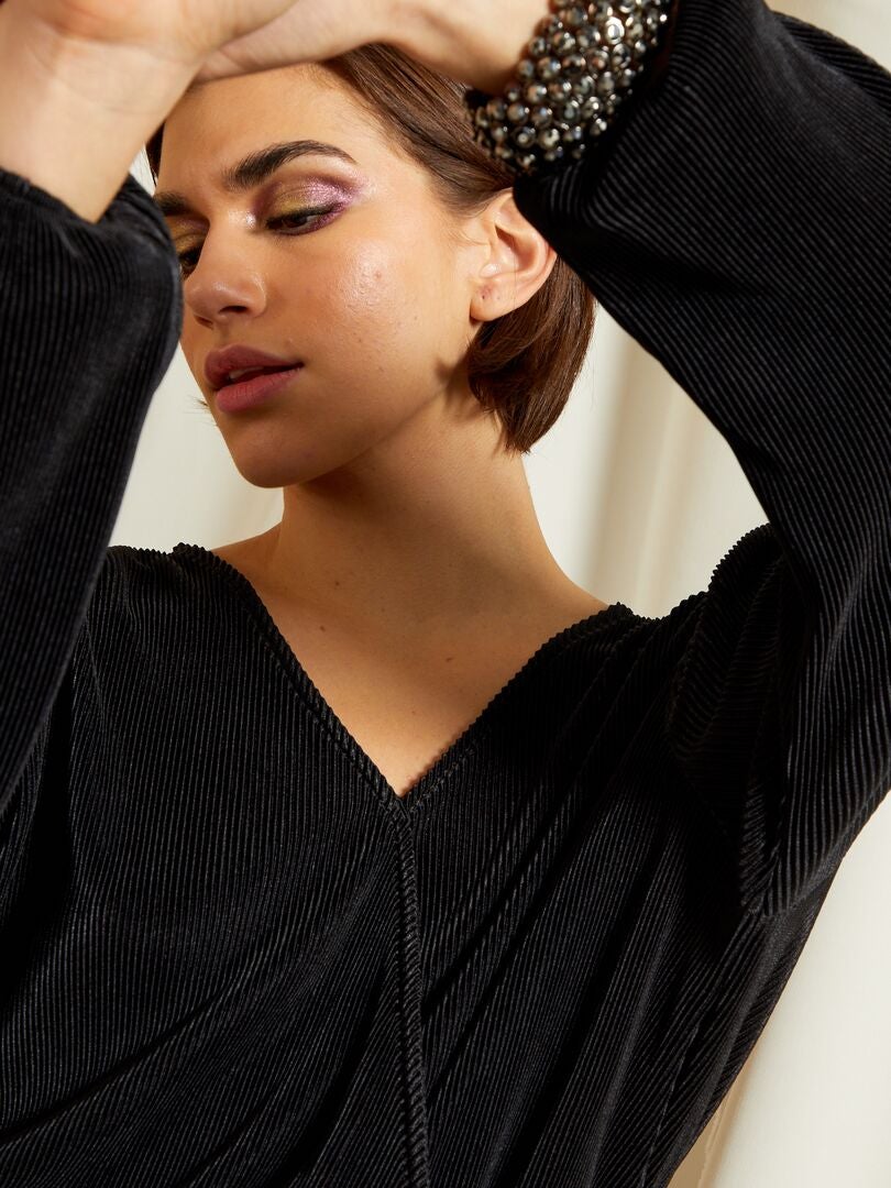 Blouse plissée col cache-cœur - noir - Kiabi - 18.00€