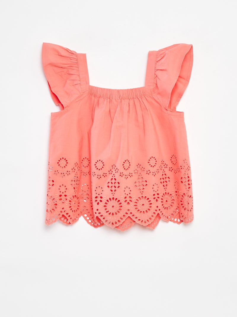Blouse smockée avec broderie anglaise - Rose - Fille - 9.00€ - Kiabi