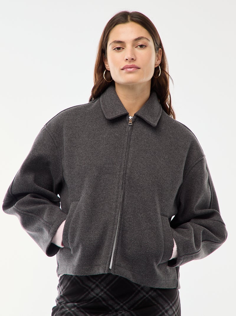 Blouson américain imitation lainage - Gris - Femme - 30.00€ - Kiabi