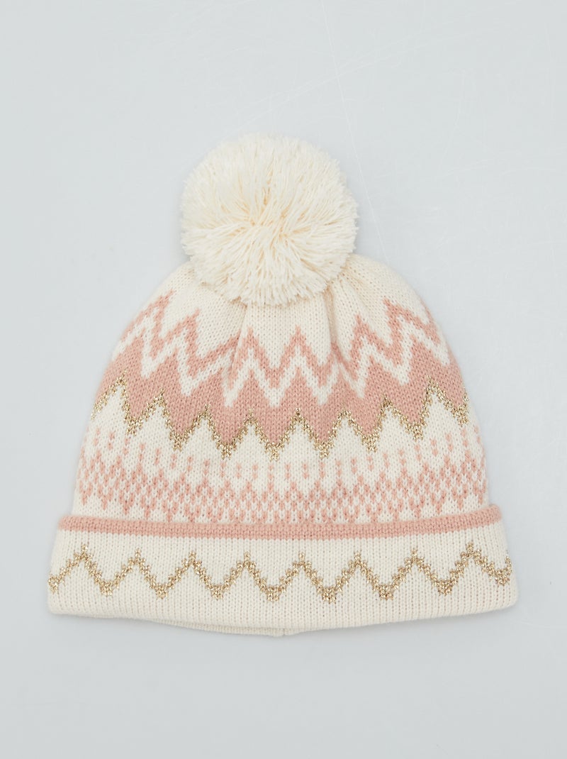 Bonnet + snood en maille jacquard - Beige - 13.00€ - Kiabi