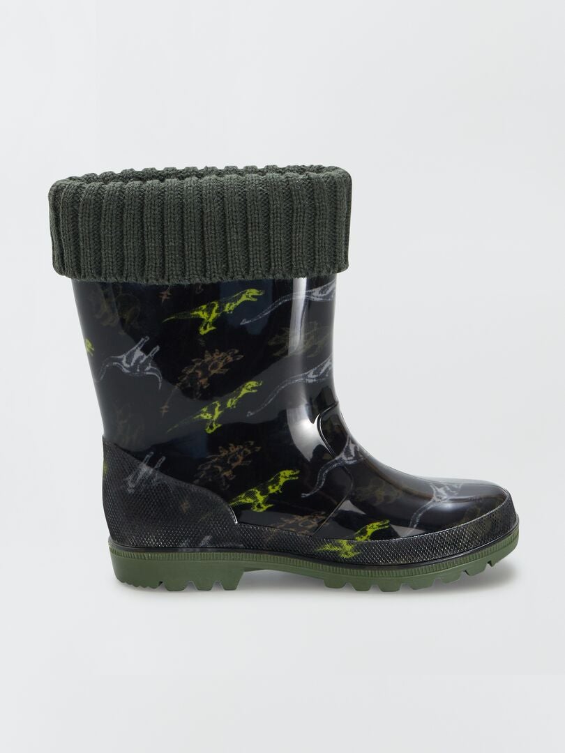 Bottes de pluie doublées polaire - noir/vert - Kiabi - 15.00€