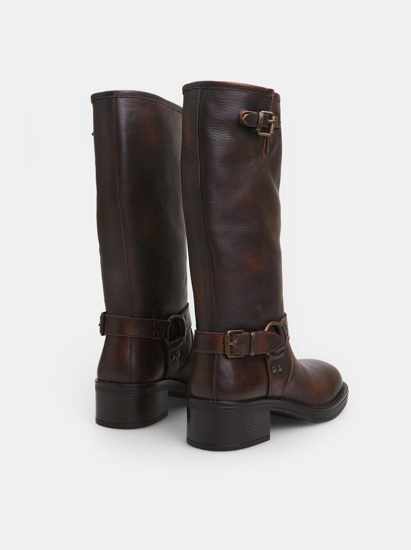 Bottes en cuir avec détail boucle BATA - Marron - Femme - 0.00€ - Kiabi