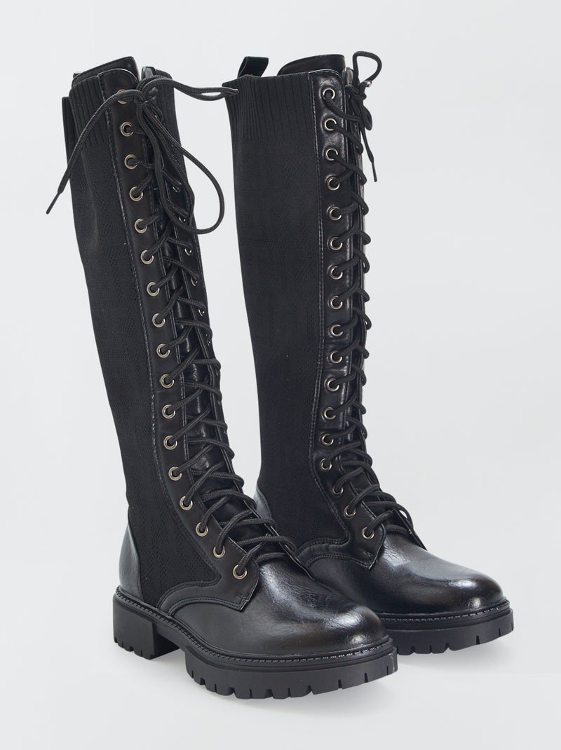 Bottes hautes avec lacets - noir - 42.00€ - Kiabi