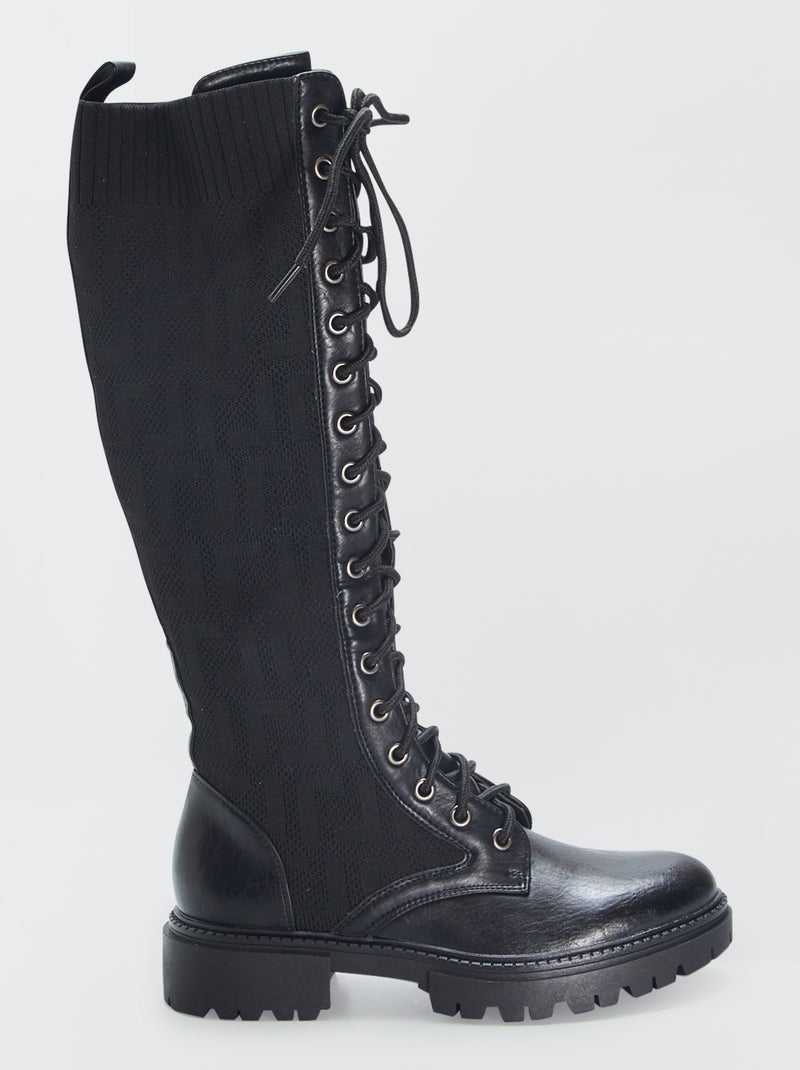 Bottes hautes avec lacets - noir - 42.00€ - Kiabi