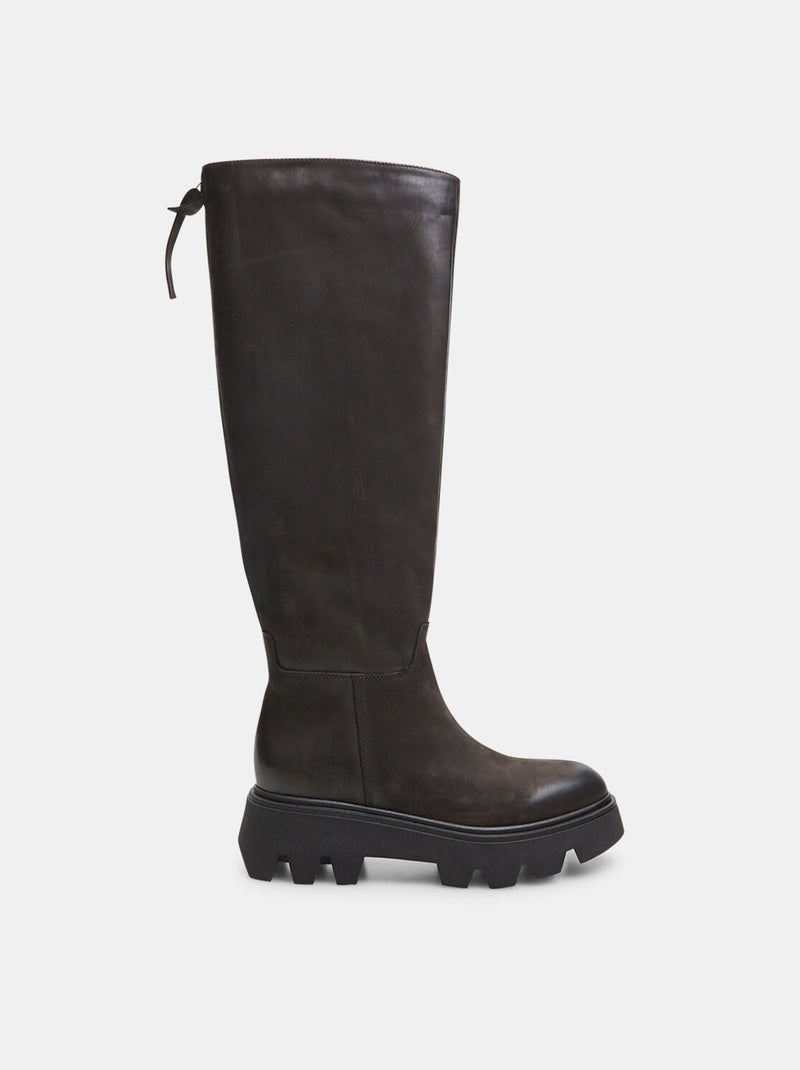 Bottes hautes pour femme en cuir nubuck semelle crantée - Noir - Kiabi ...