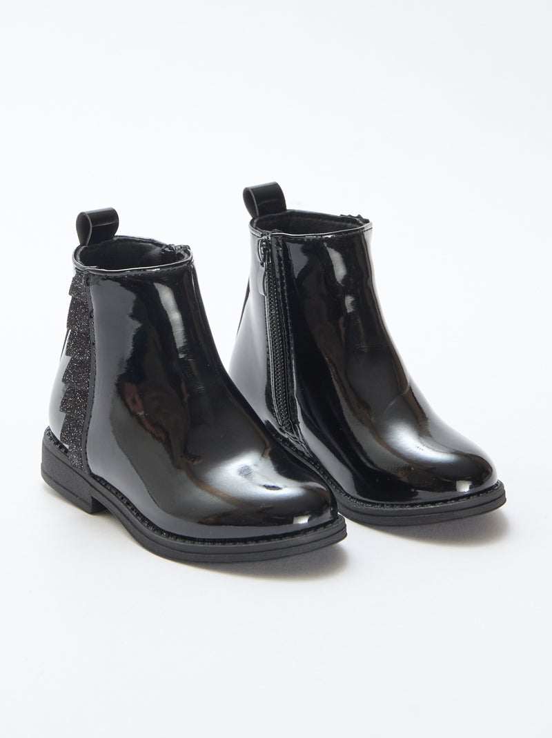 Bottes vernies avec détail volanté uni - Noir - 26.00€ - Kiabi