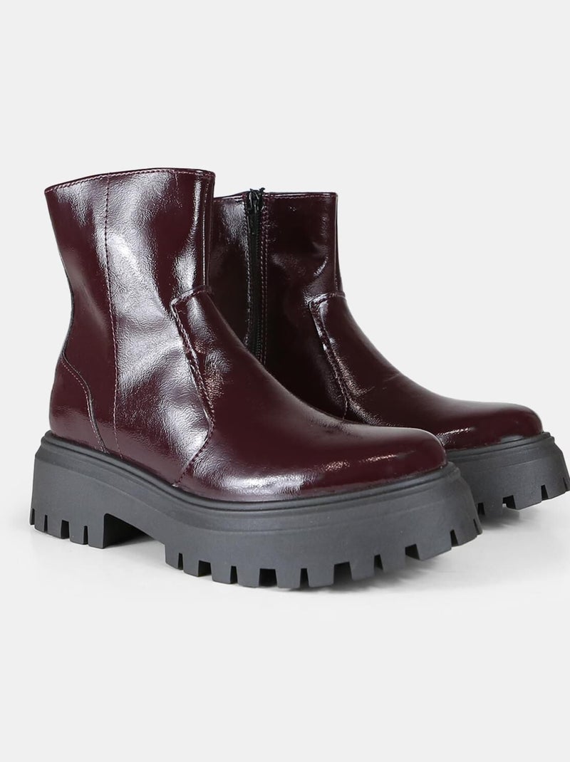Bottine pour femme effet vernis - Bordeaux - Kiabi - 75.49€