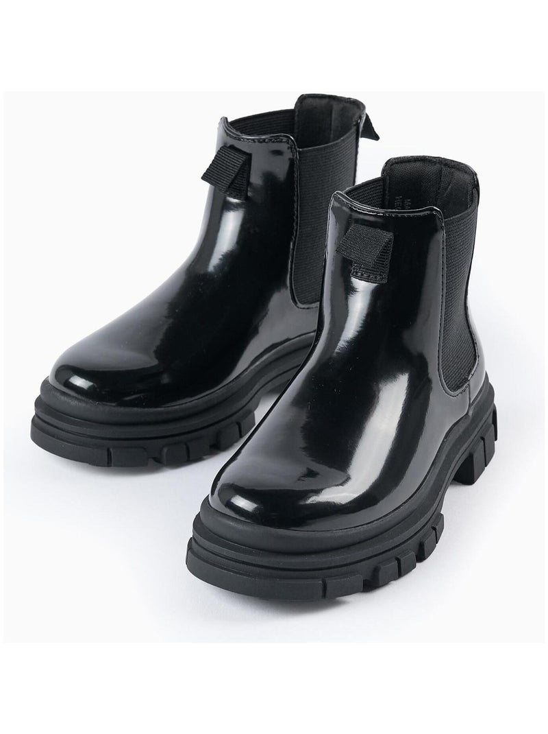 Bottines cuir verni, avec bandes élastiques NEW YORK - Noir - Fille - 0 ...