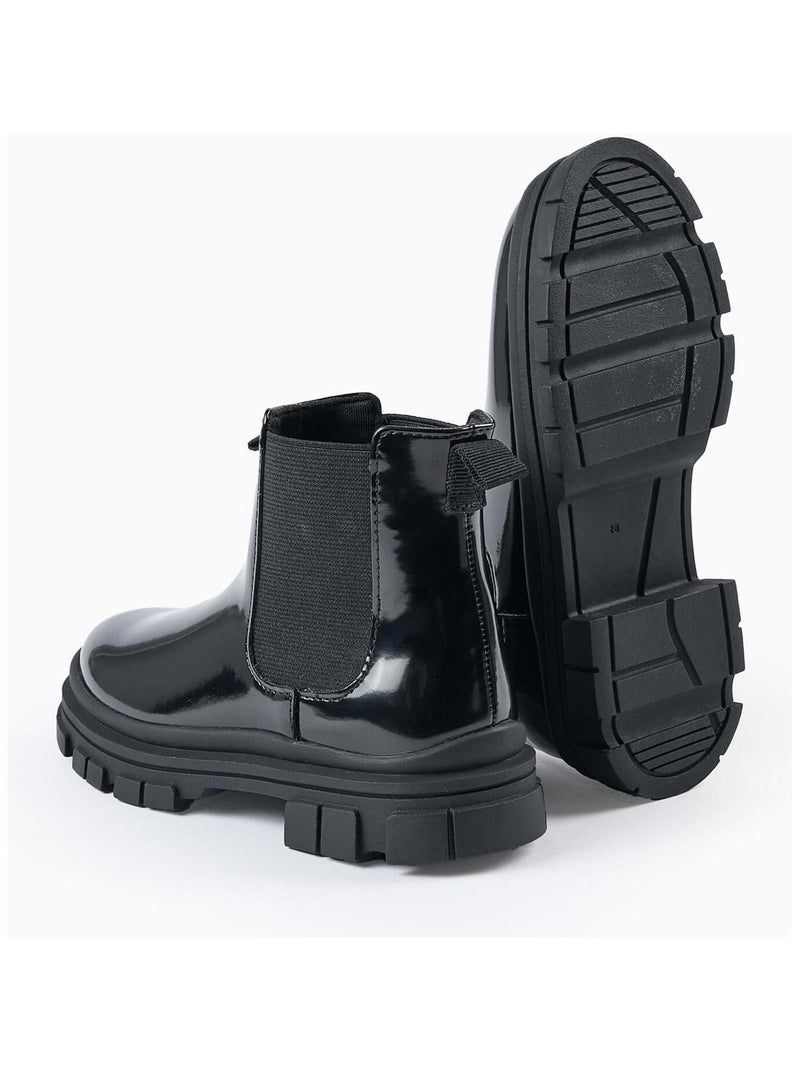 Bottines cuir verni, avec bandes élastiques NEW YORK - Noir - Fille - 0 ...