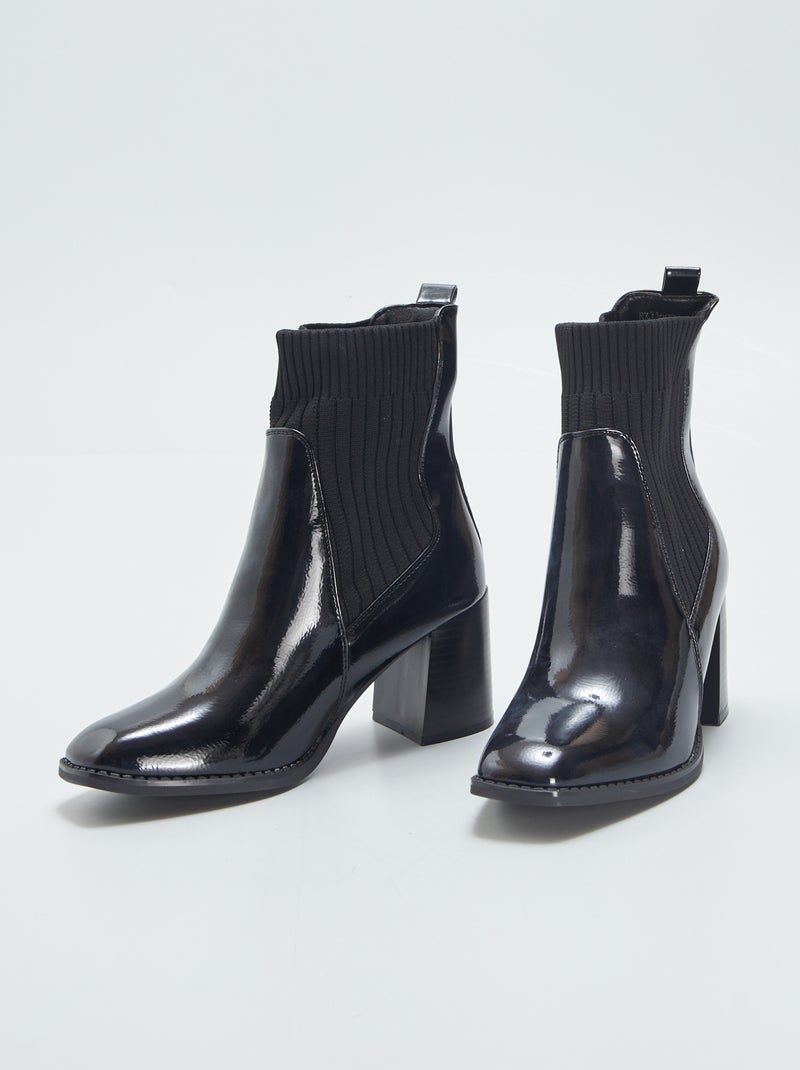 Bottines en vernies à talons - noir - Kiabi - 34.00€