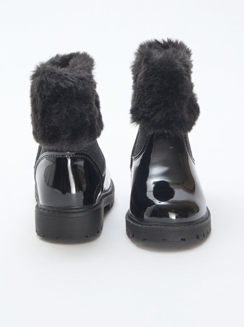 Bottines vernies effet pelucheux - Noir - 29.00€ - Kiabi