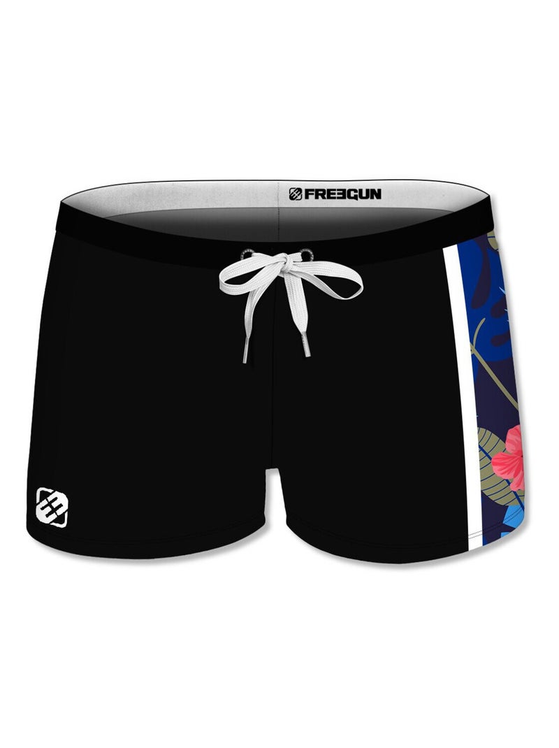 Boxer de bain enfant avec empiècement imprimé Hibiscus Freegun - Noir ...