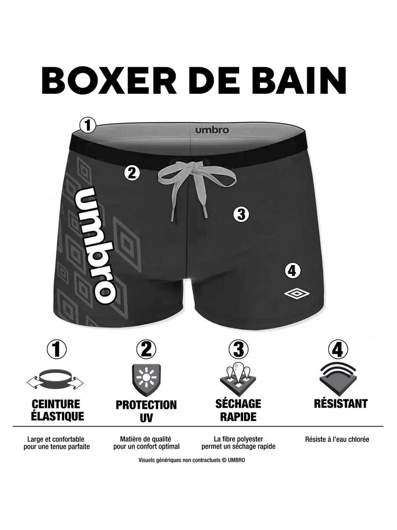 Boxer de bain homme avec surpiqûres couleurs Umbro - Noir - Kiabi - nu€
