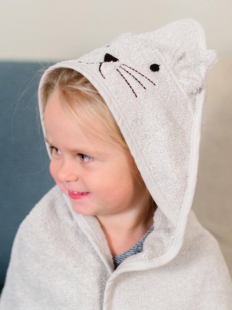 Cape de bain chat en coton - Gris - Kiabi - 29.99€