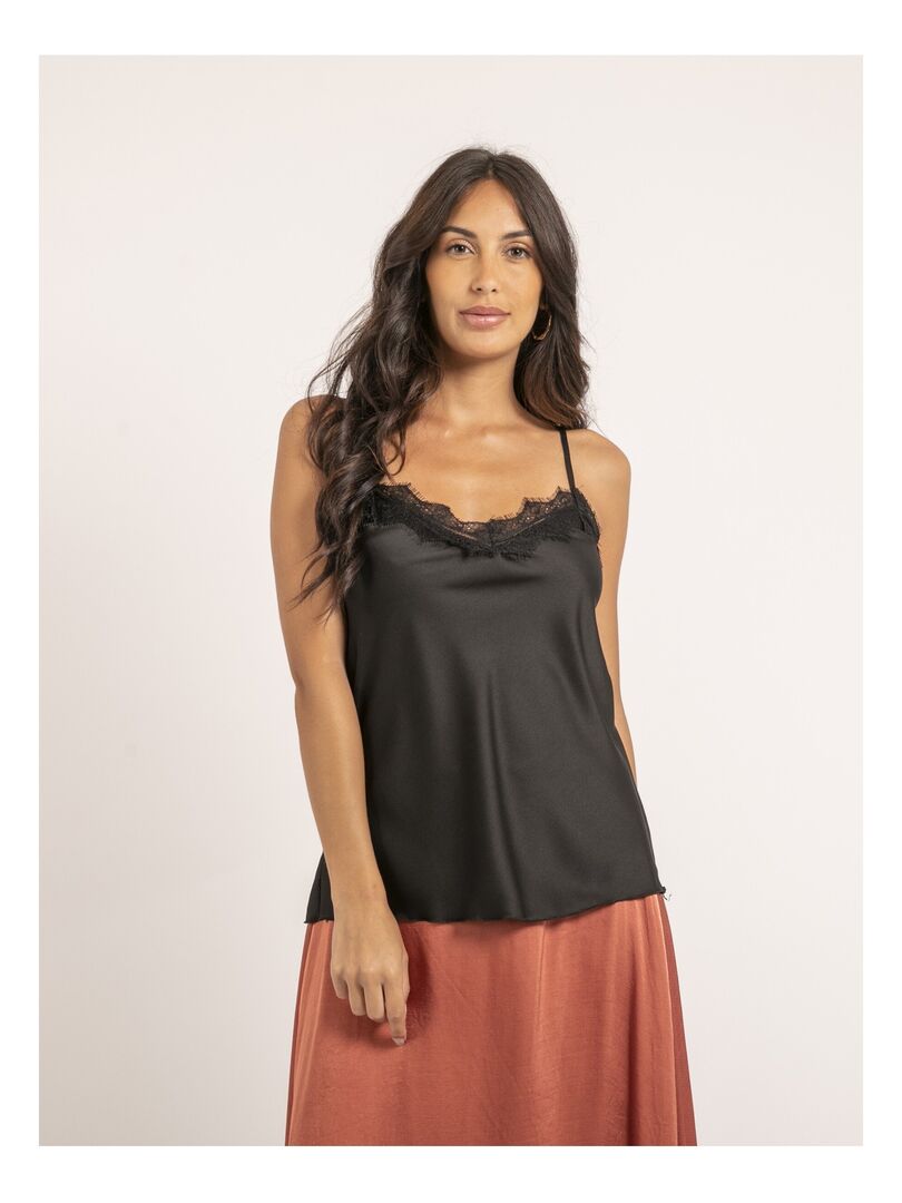Caraco satin et dentelle FAUZIA - Noir - Kiabi - 17.49€
