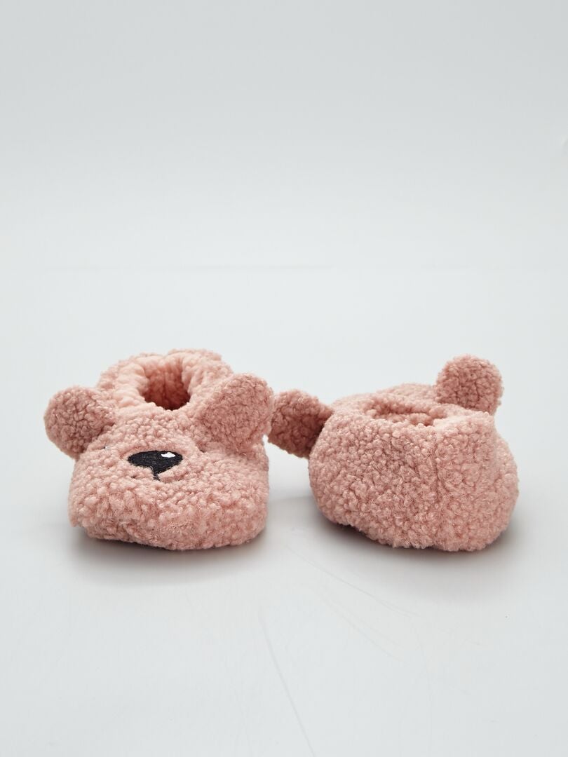 Chaussons ballerines en sherpa 'chat' - rose - Kiabi - 7.00€