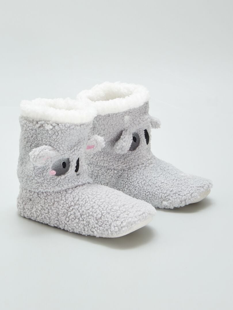 Chaussons boots effet moutonné - Gris - Kiabi - 9.00€