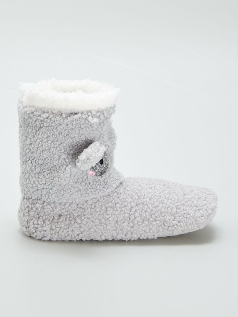Chaussons boots effet moutonné - Gris - Kiabi - 9.00€