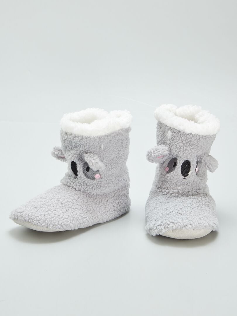 Chaussons boots effet moutonné - Gris - Kiabi - 9.00€