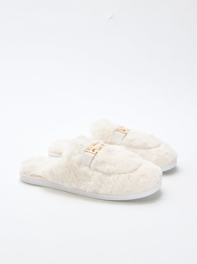Chaussons mule en fausse fourrure - Beige - Femme - 9.60€ - Kiabi