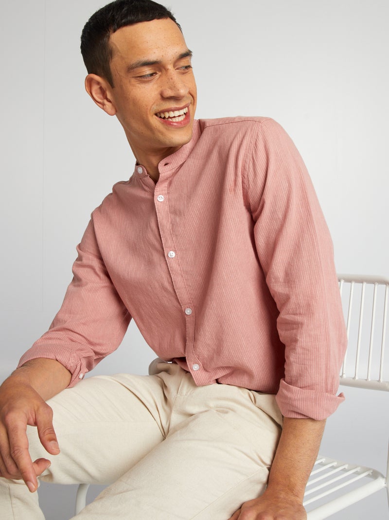 Chemise à col mao en lin mélangé - Rouge clair - Kiabi - 18.00€