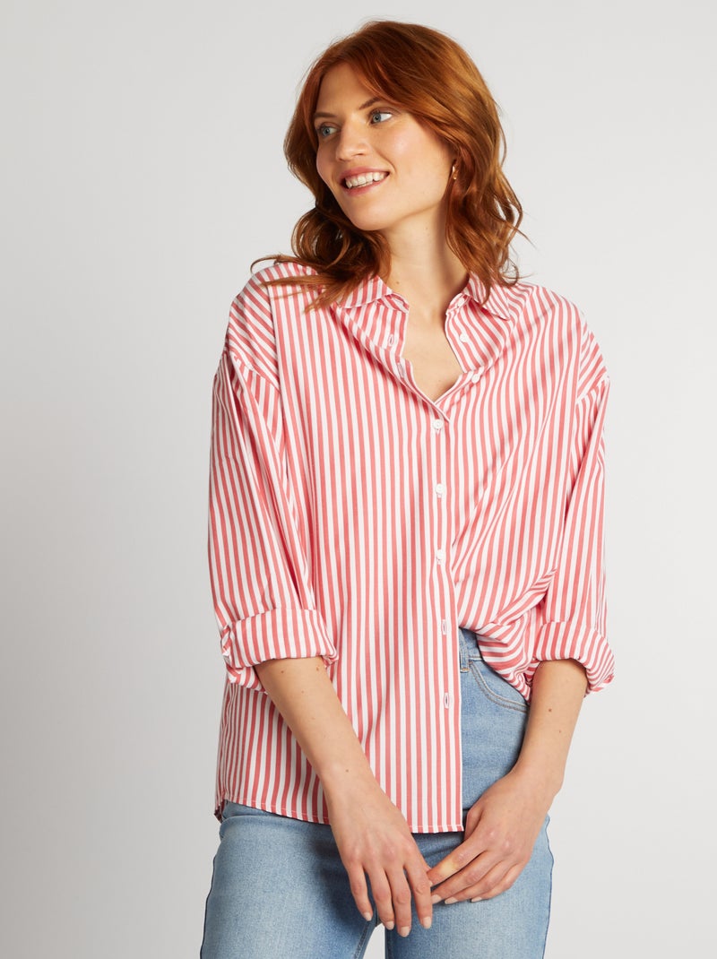 Chemise basique en popeline - Rouge rayé - Femme - 4.50€ - Kiabi
