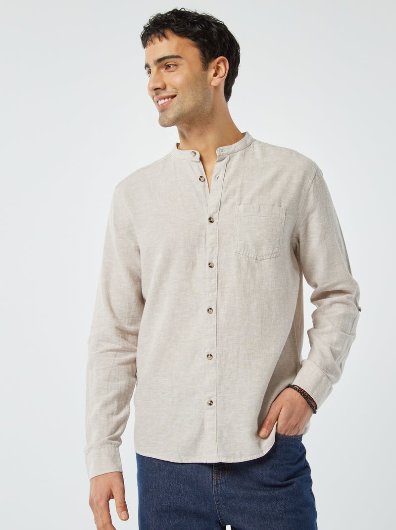 Chemise col mao avec lin - Beige - Homme - 8.00€ - Kiabi