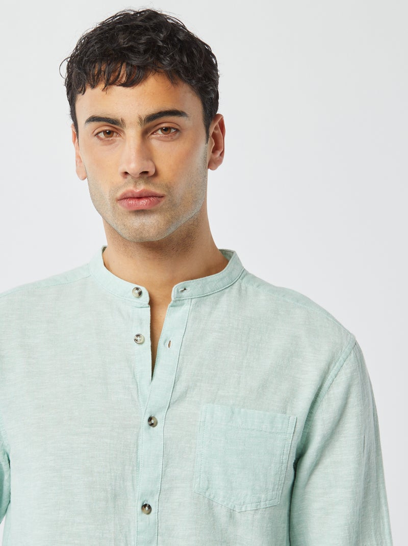 Chemise col mao avec lin - Bleu clair - Homme - 8.00€ - Kiabi