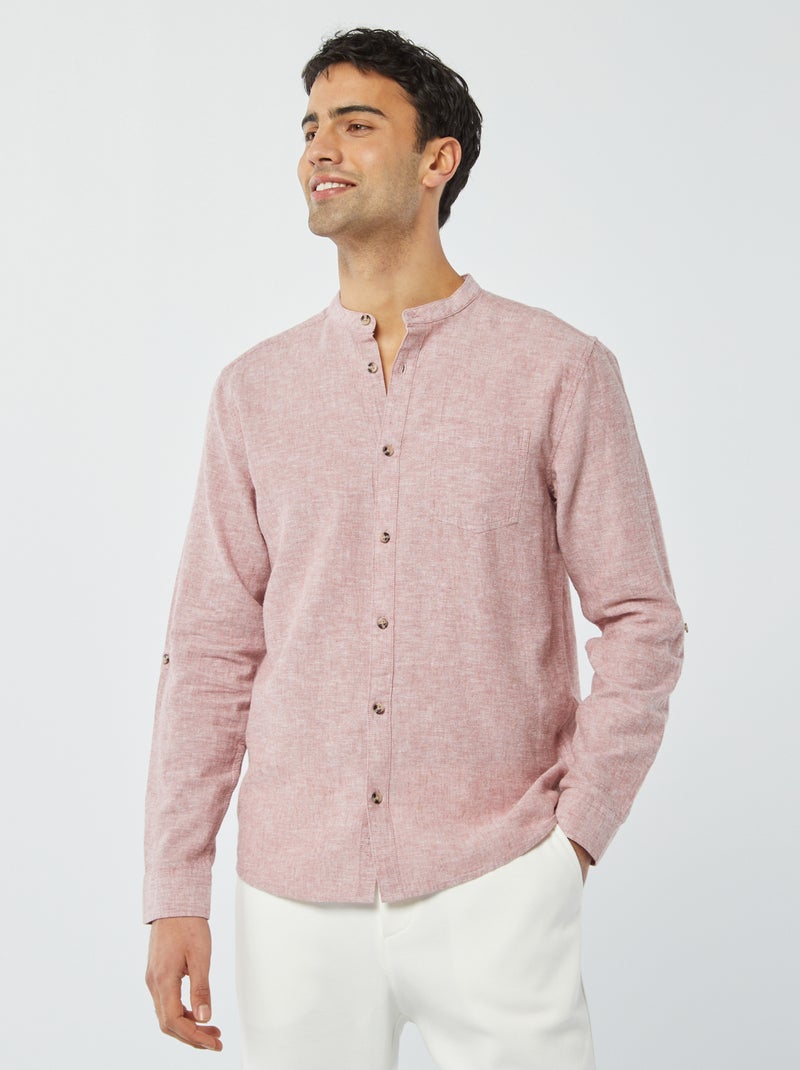 Chemise col mao avec lin - Rose - Homme - 8.00€ - Kiabi